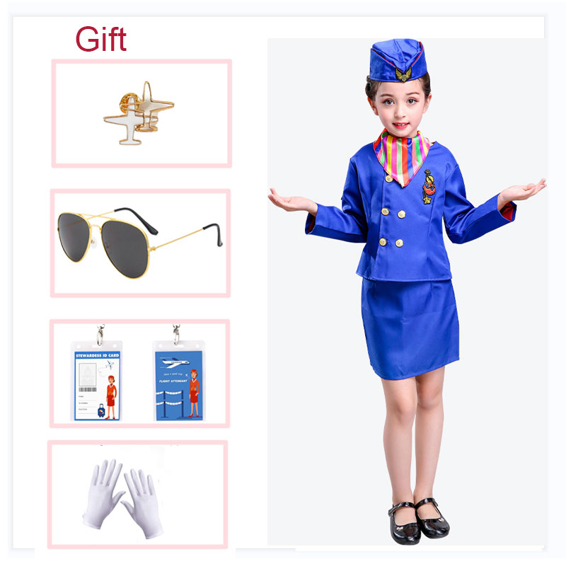 Kids Airline Pilot Captain Career Stewardess Costume for Girls Boys ...