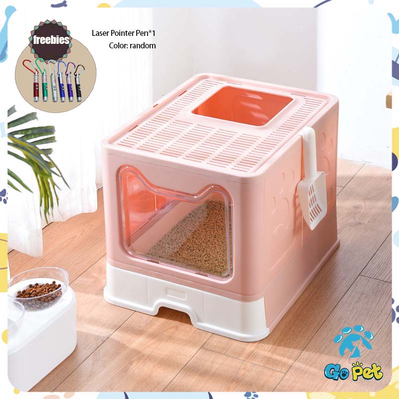 【Freebie】Foldable Cat Litter Box Large Size 51cm*48cm*38cm Semi ...