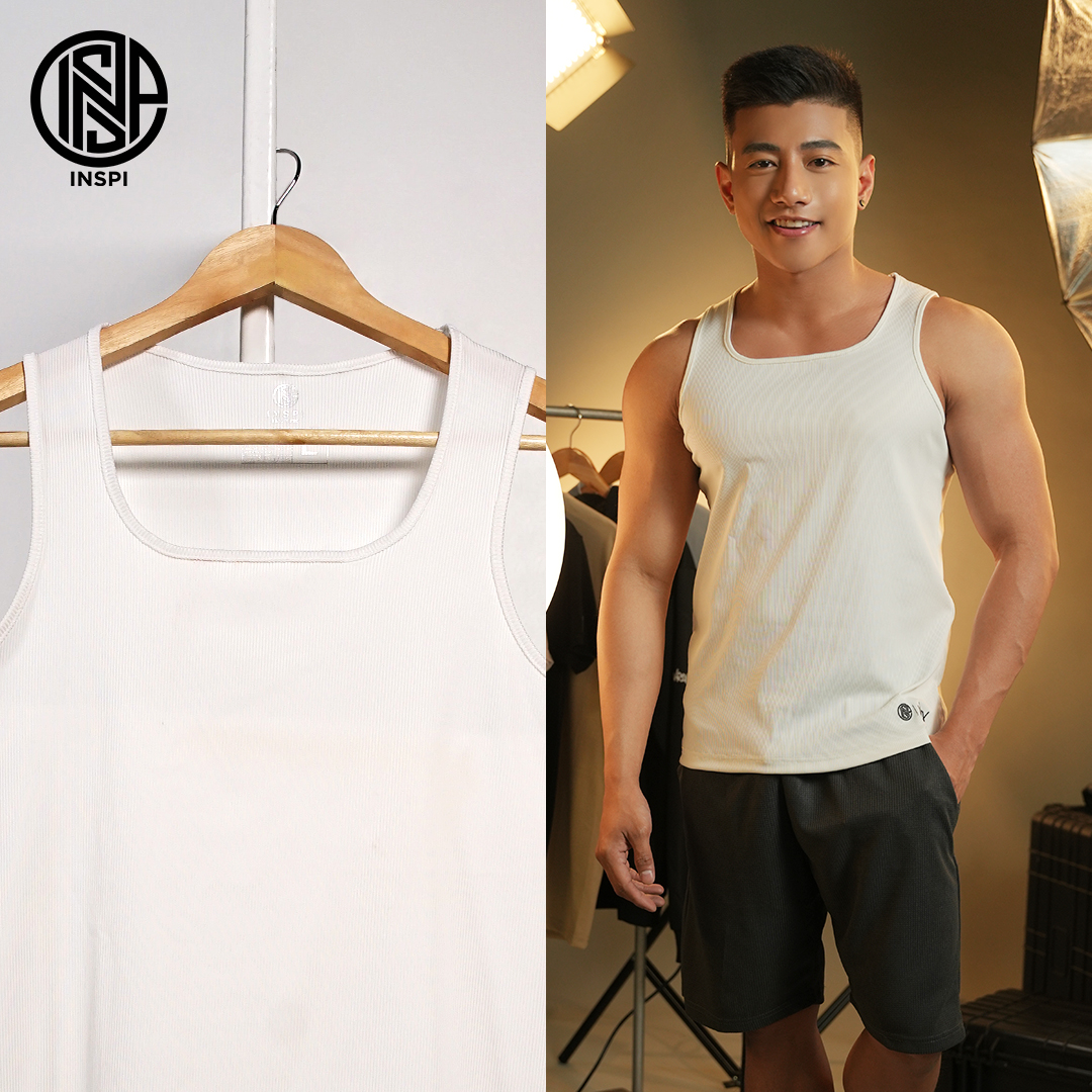 INSPI x Vrix Ribbed Sando for Men Gym Workout Outfit Mens Tanks Black ...