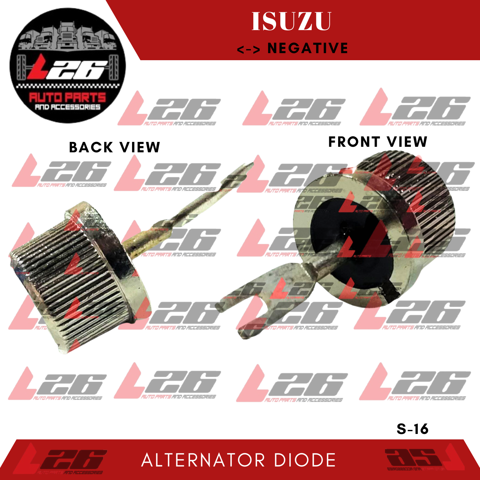Isuzu ALTERNATOR DIODE for Isuzu rectifier Positive Red Negative Black ...