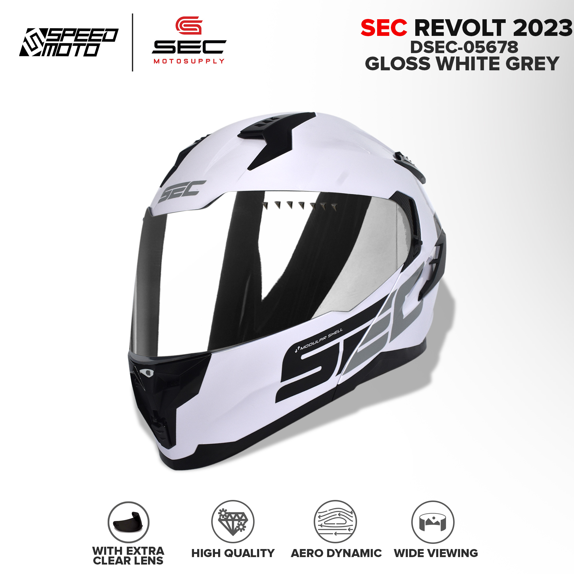 SEC REVOLT 2023 MODULAR HELMET DSEC-05676 / 05678 / 05717 SOLID COLOR ...