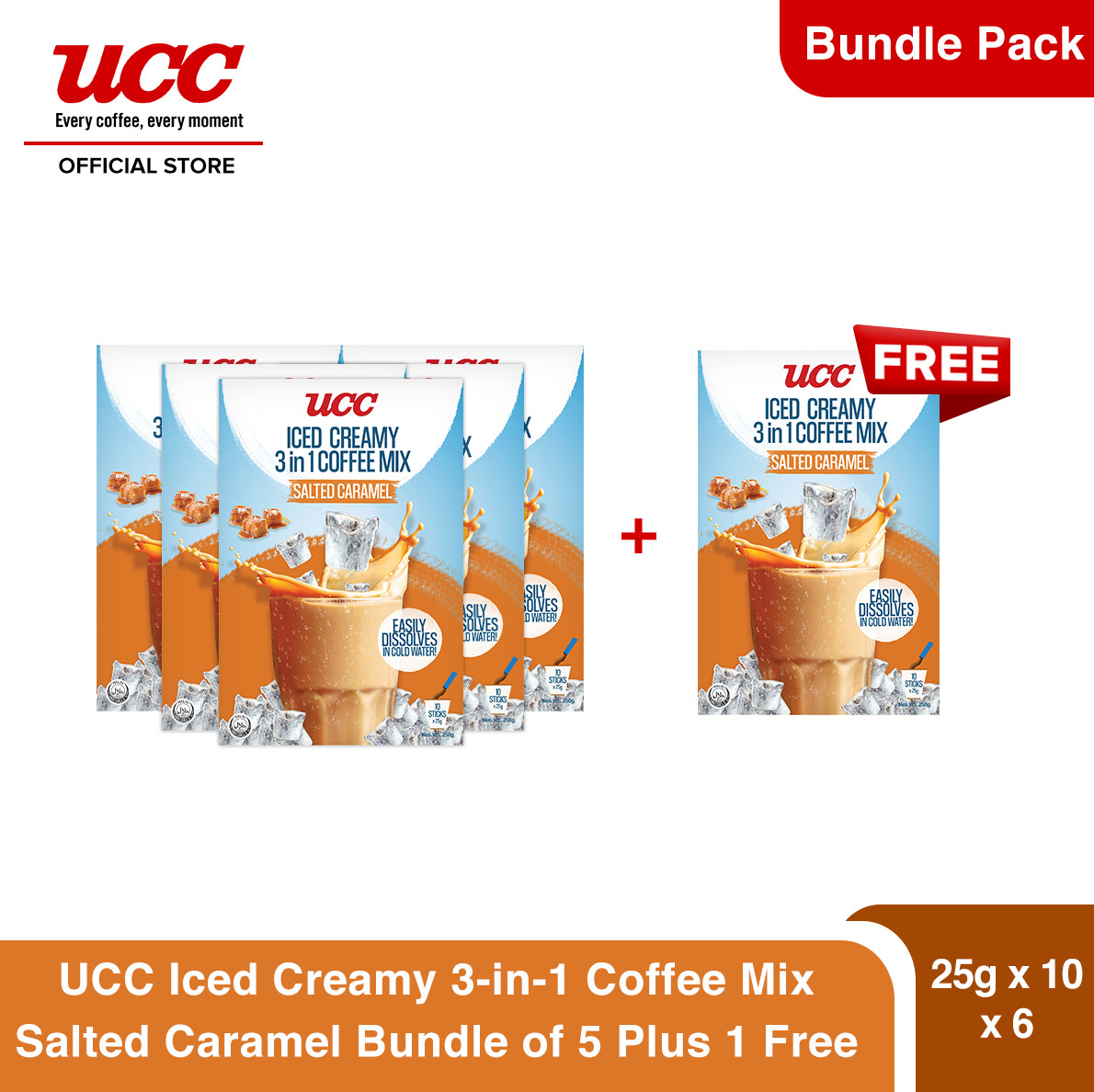 UCC Iced Creamy Salted Caramel 3-in-1 Coffee Mix 25g x 10 (Bundle of 5) Plus 1 FREE | Lazada PH