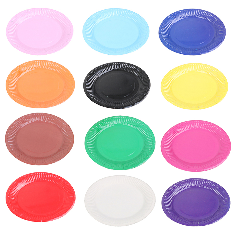Warm Light QY 10pcs Disposable Paper Plates Solid Color Fruit Cake Tray ...