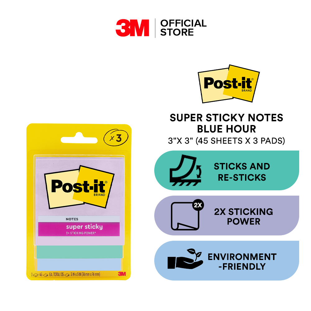 Post It 3SSJP Super Sticky Notes Blue Hour 3In x 3In (45s x 3pads ...
