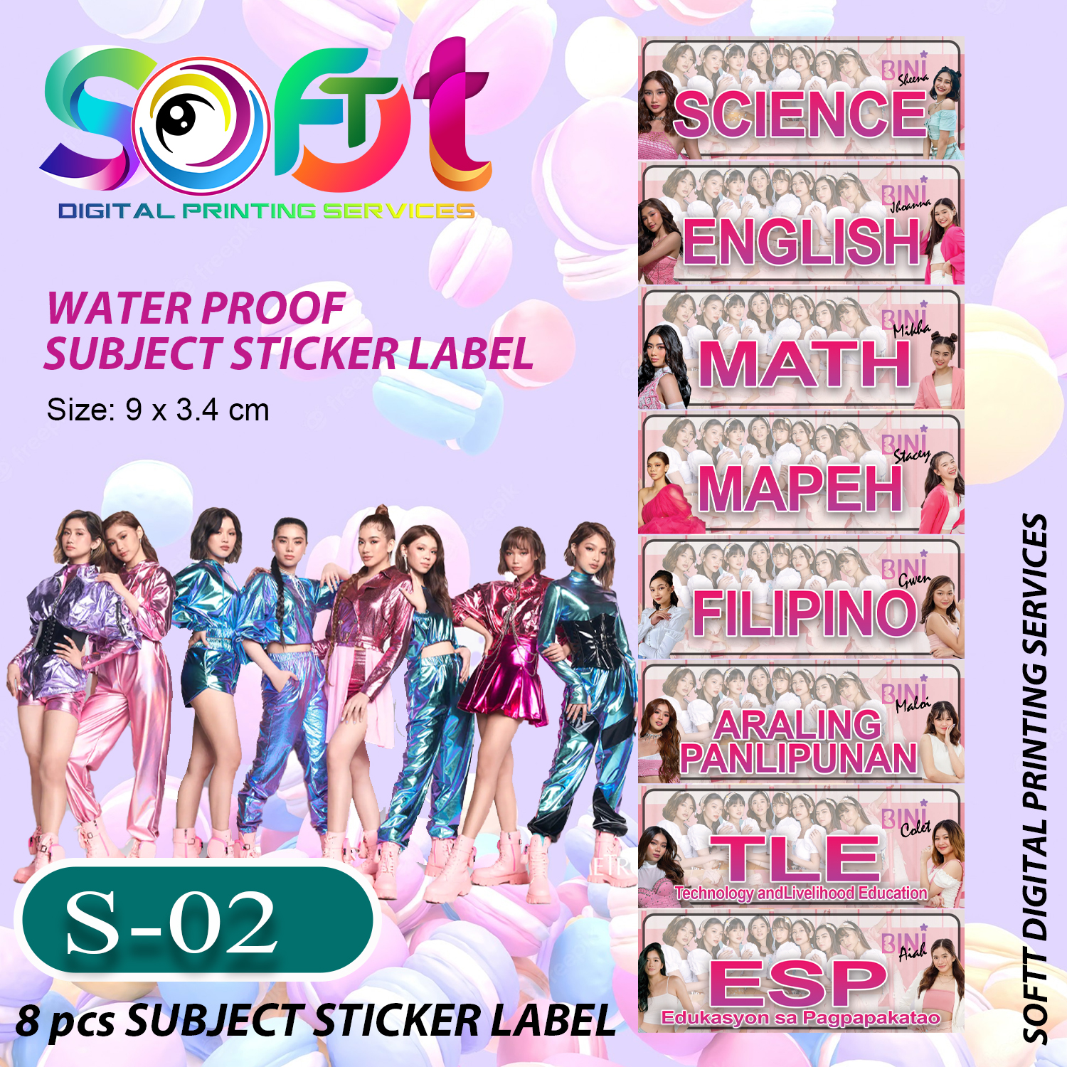 BINI | CLOUD 7 | NOTEBOOK SUBJECT STICKER LABEL | NAME, GRADE AND ...