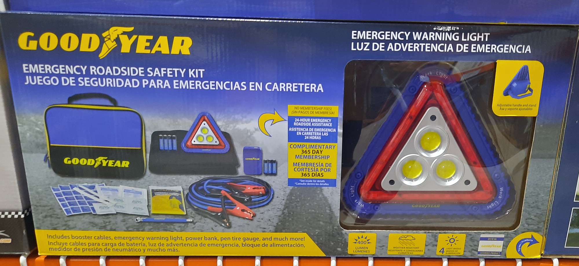 Emergency Roadside Safety Kit, jumper cables, emergency light, & more ...