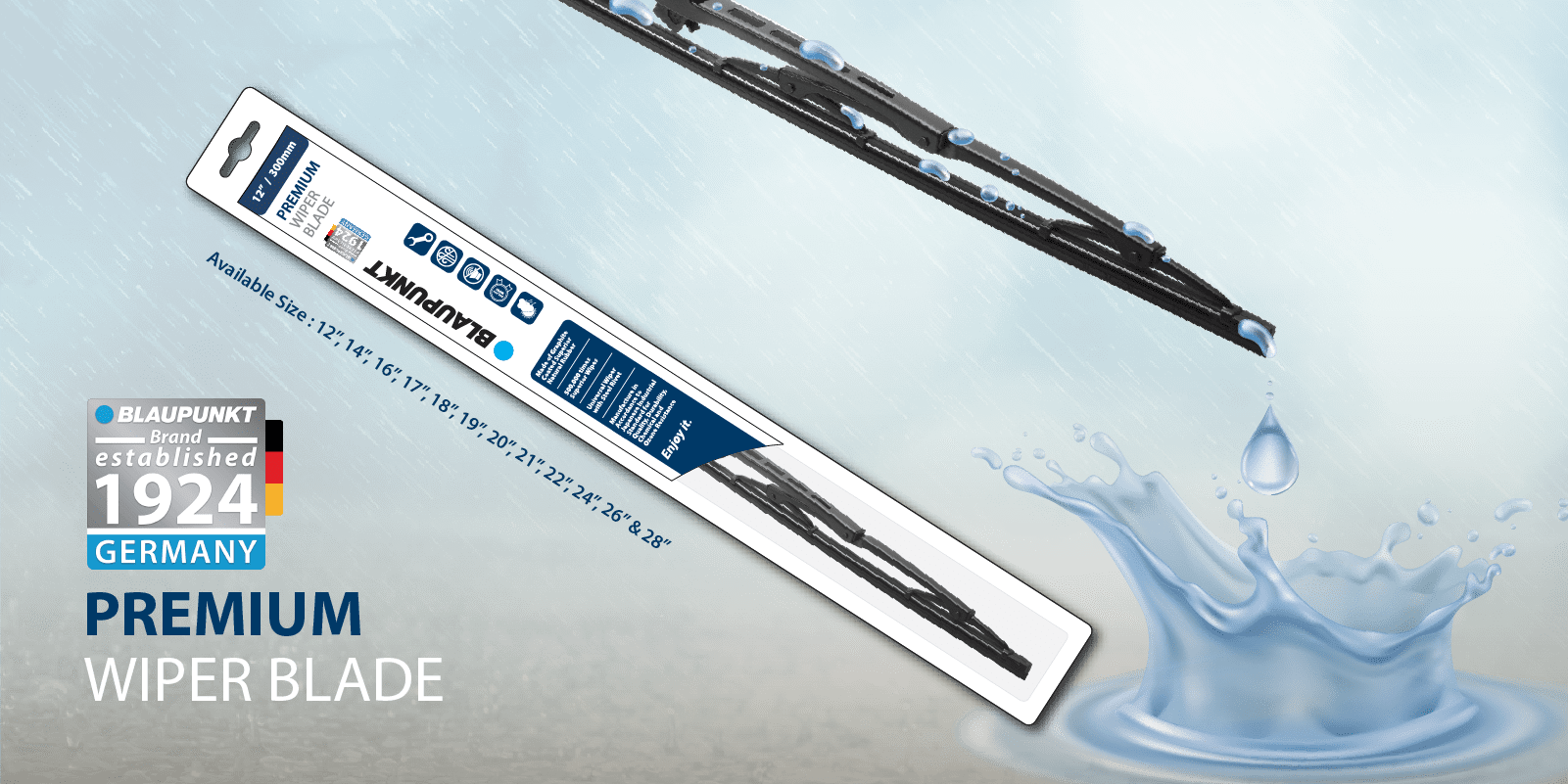 BLAUPUNKT PREMIUM WIPER BLADE, GRAPHITE COATED SUPERIOR NATURAL RUBBER ...