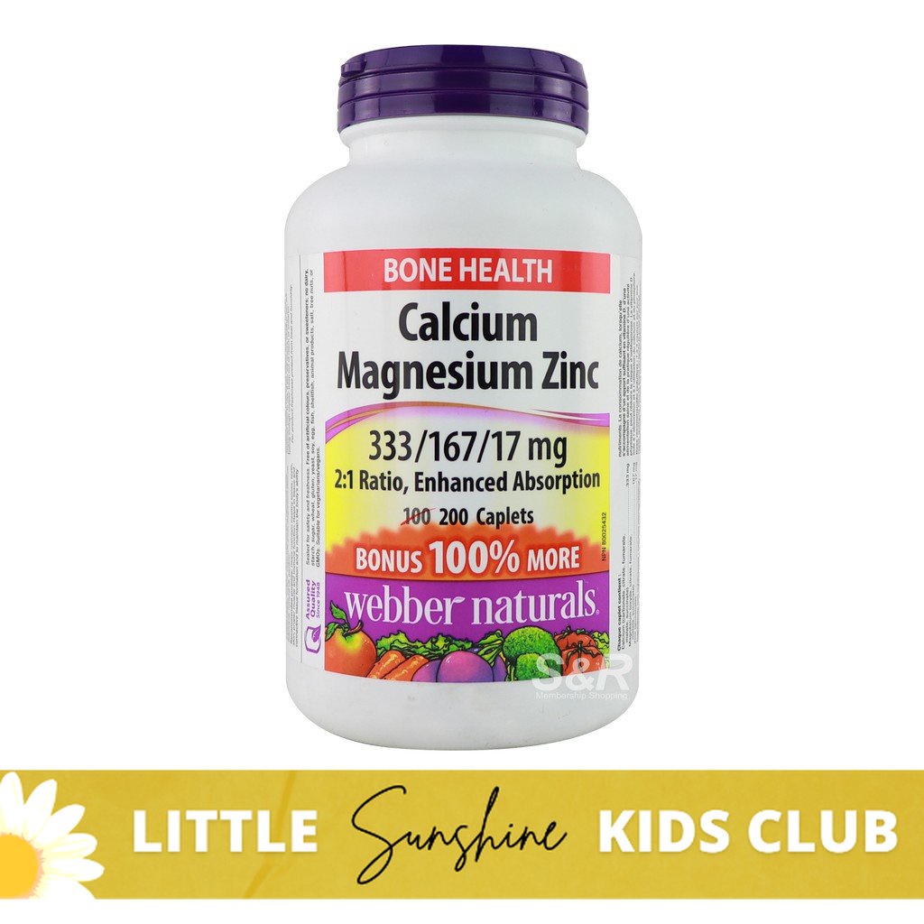 Webber Naturals Calcium Magnesium Zinc 333/167/17mg 200 caplets | Lazada PH