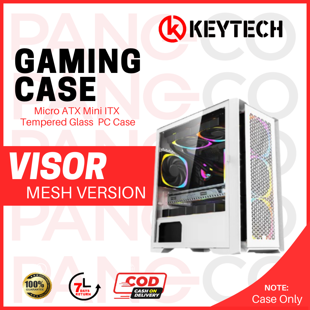 KEYTECH Knight Series VISOR Mesh Version Tempered Glass Mid tower Desktop PC Gaming Case Black ...
