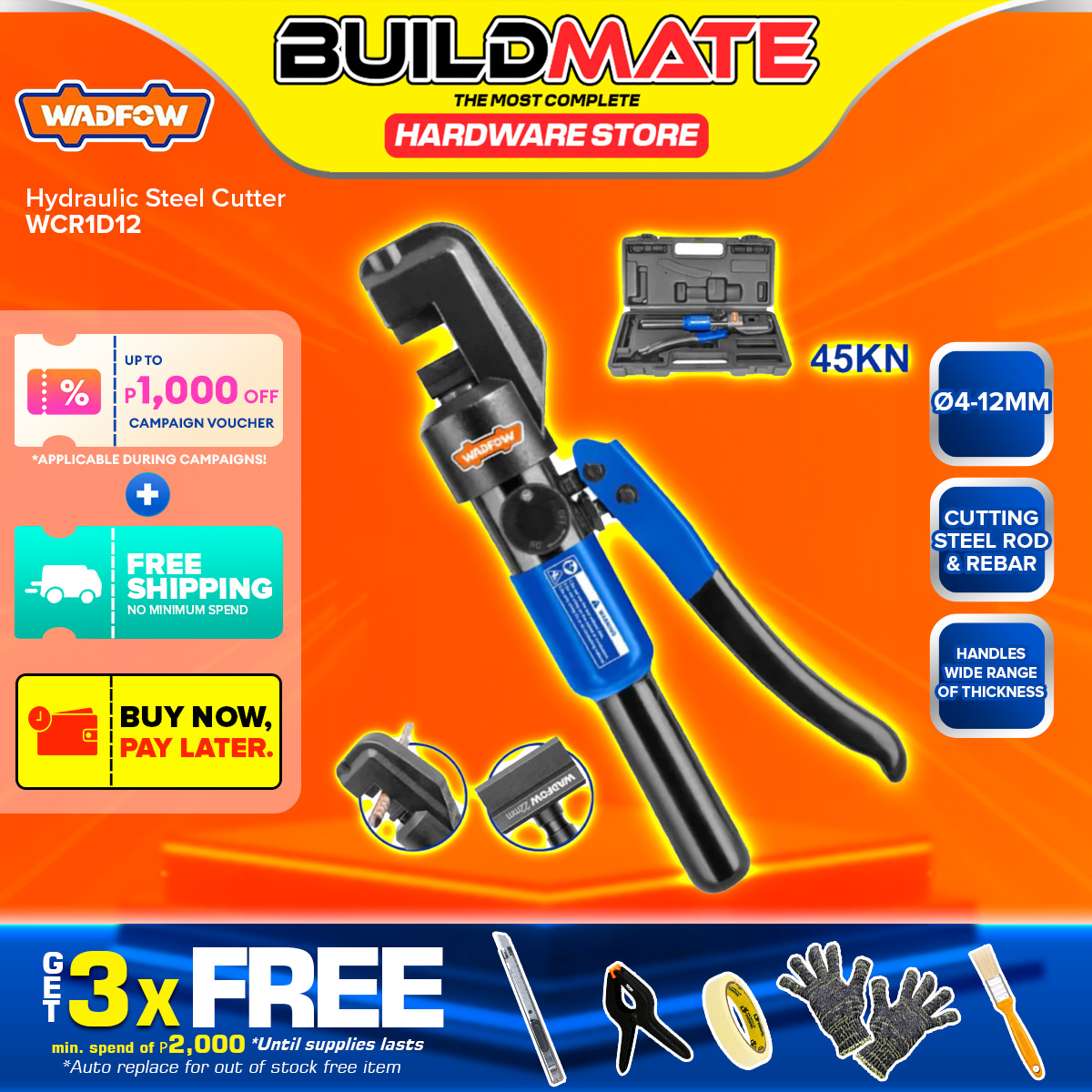 BUILDMATE Wadfow Hydraulic Steel Cutter 4-12MM / 4-22MM Hand Crimper ...