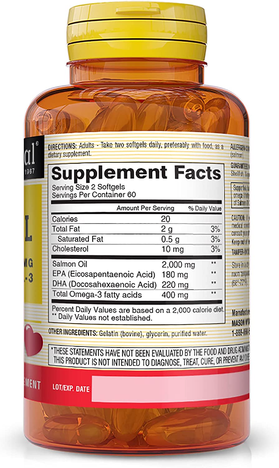 MASON NATURAL Salmon Oil 2000 mg Norwegian Omega-3 400 mg - Supports ...
