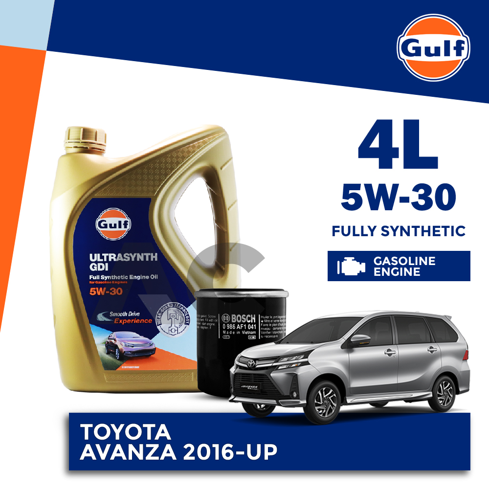 GULF CHANGE OIL BUNDLE FOR TOYOTA AVANZA 2016-PRESENT 5W-30 4L & BOSCH ...