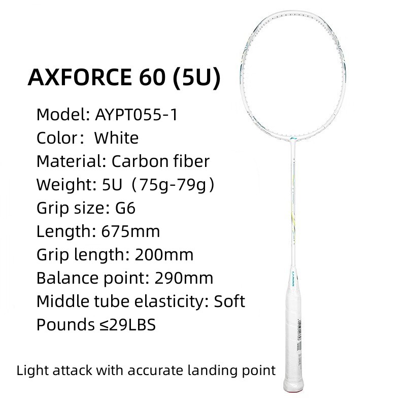 Li Ning AXFORCE 60 (4U/5U) White Women super light Badminton racket all ...