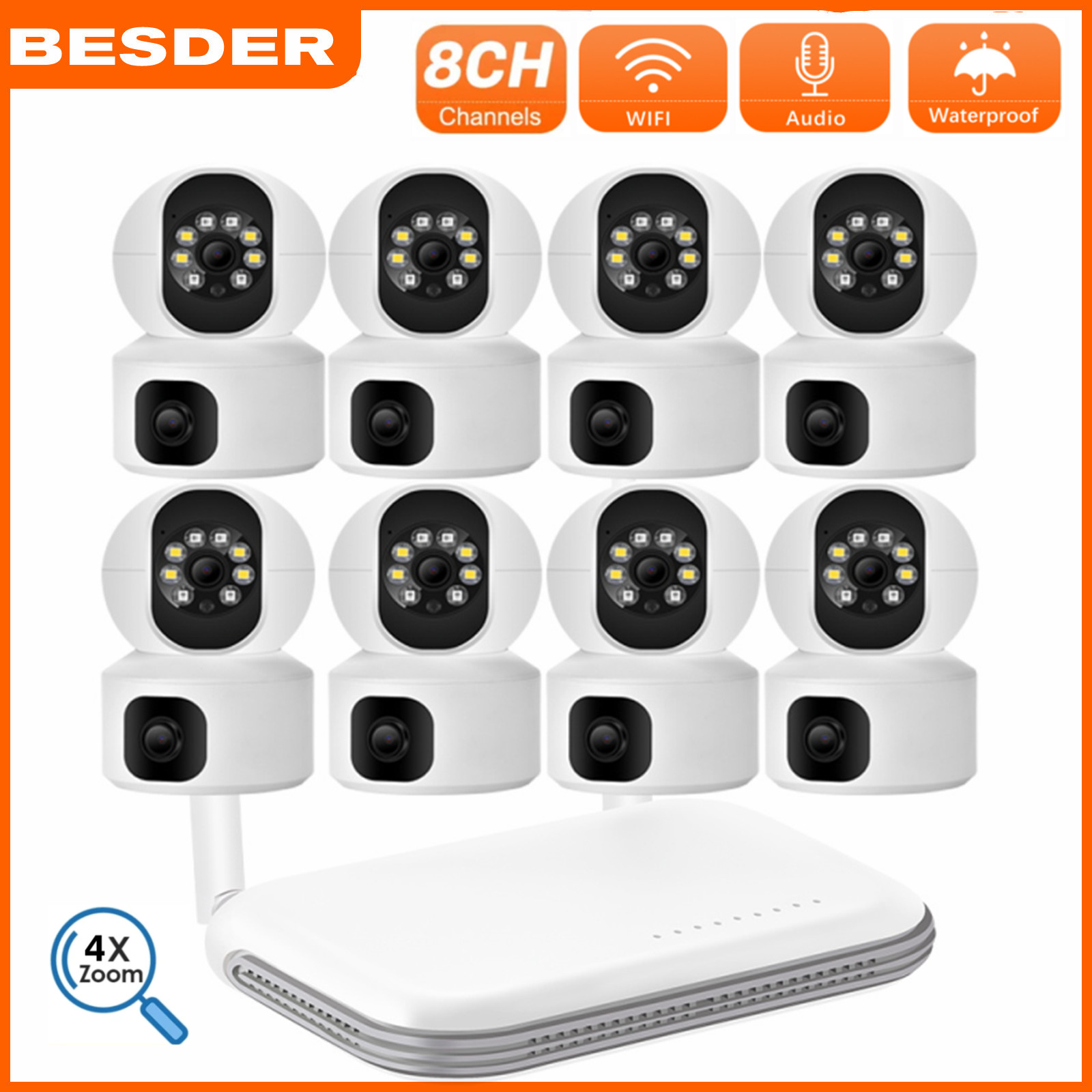 BESDER 8CH Mini NVR 4MP IP Camera WiFi Camera Dual Lens Dual Screen ...