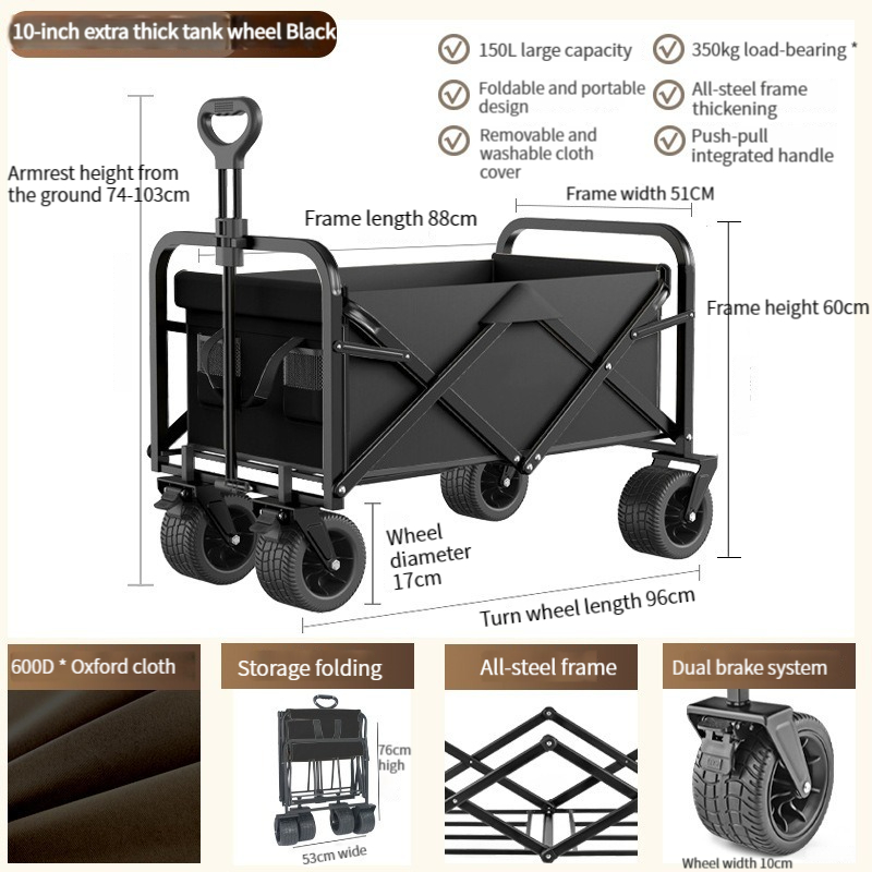 Wagon Cart Trolley Outdoor Camping Portable Folding Trolley 5/8/10 Inch ...