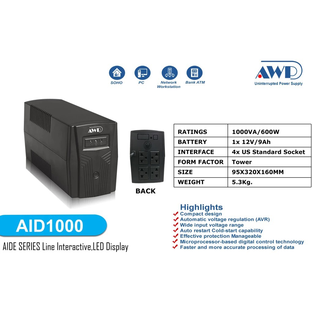 Awp Wise (AID1000) 1000va / 600w ups | Lazada PH