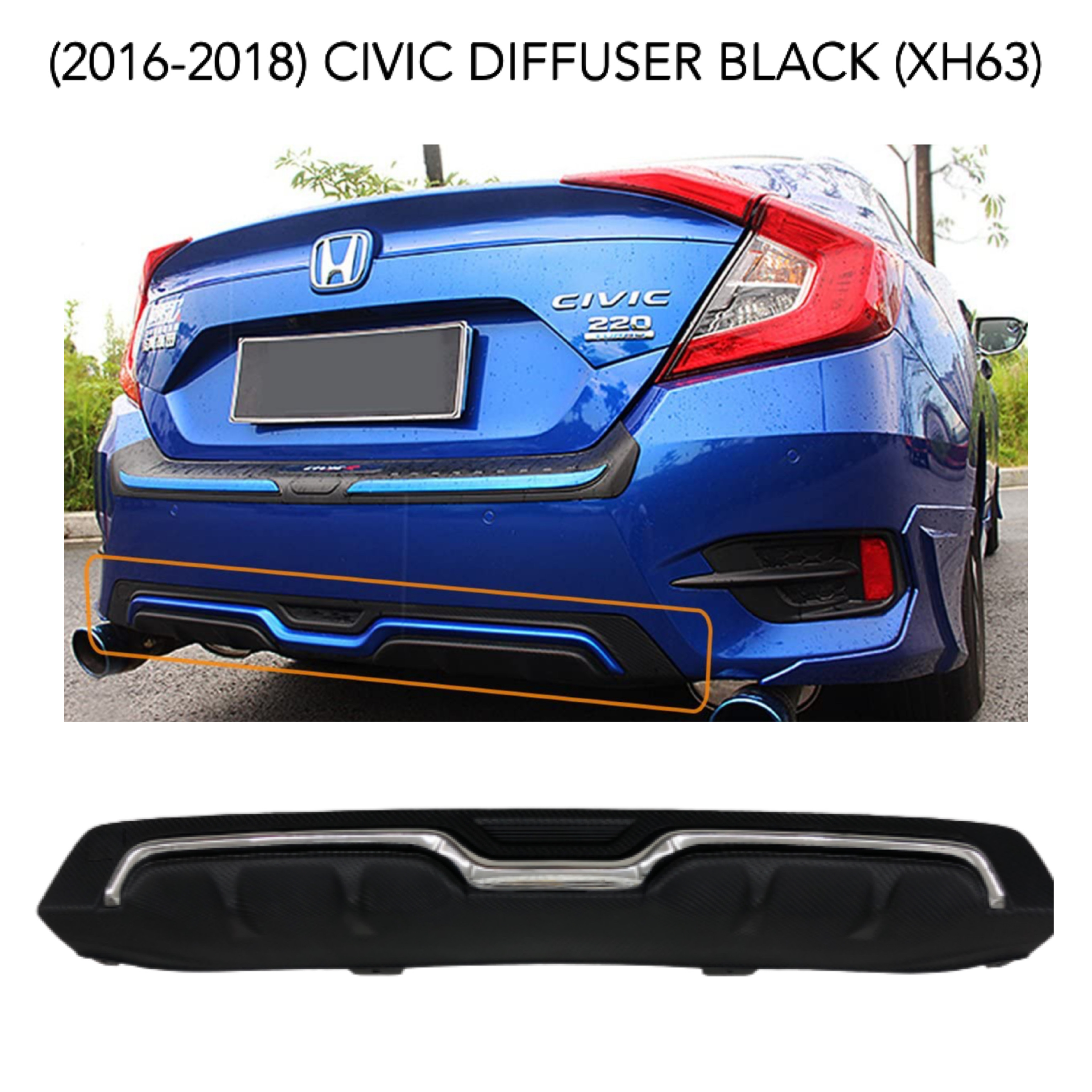 OCPA 2016-2018 Honda Civic Car Rear Bumper Diffusers Lip Spoiler Body ...