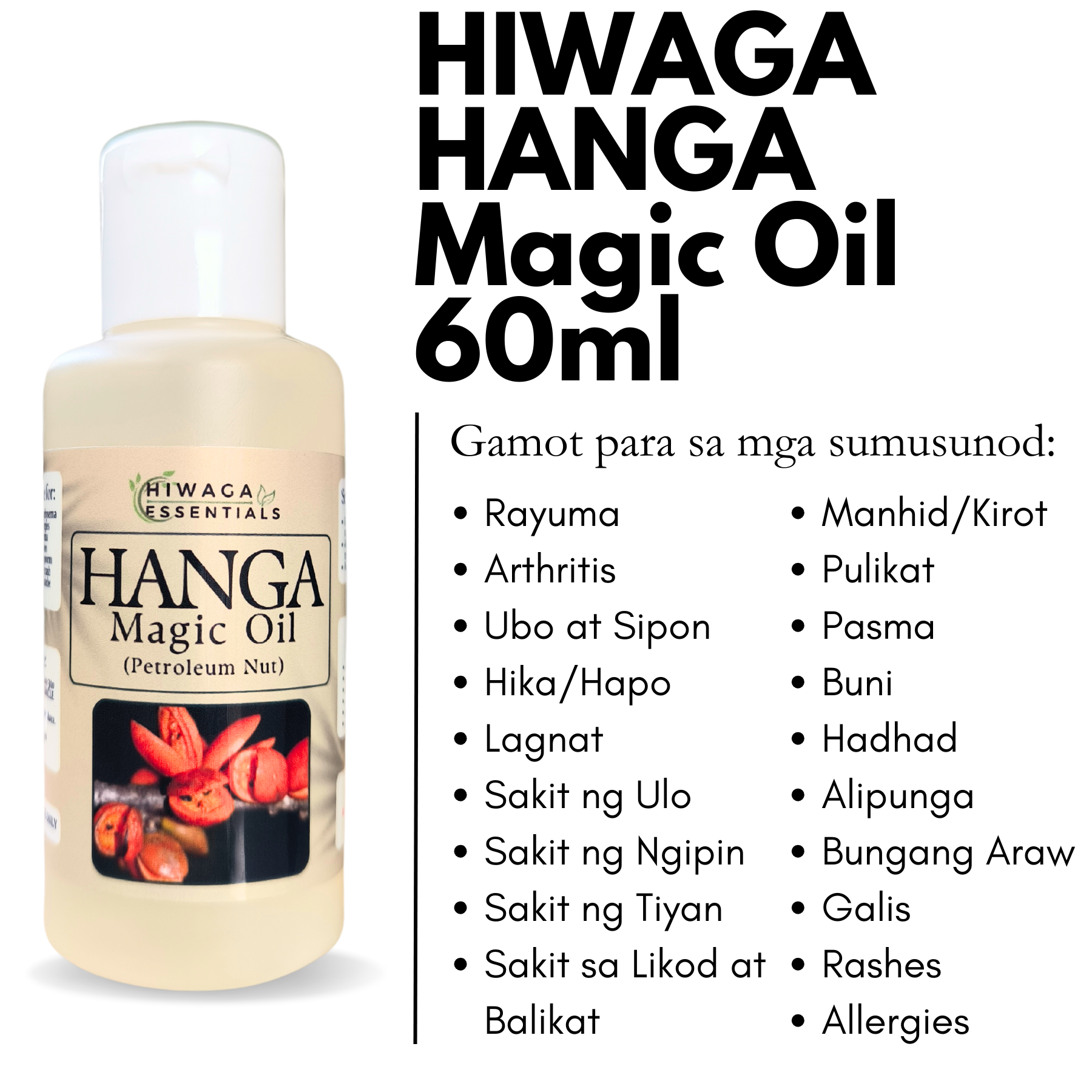 Natural HANGA Magic Oil (Petroleum Nut) 60ml by Hiwaga Essentials ...