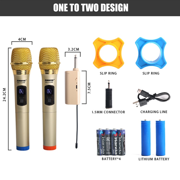 SHURE Wireless Microphone UHF Dual Karaoke Microphone with Receiver System Kit for Singing ...