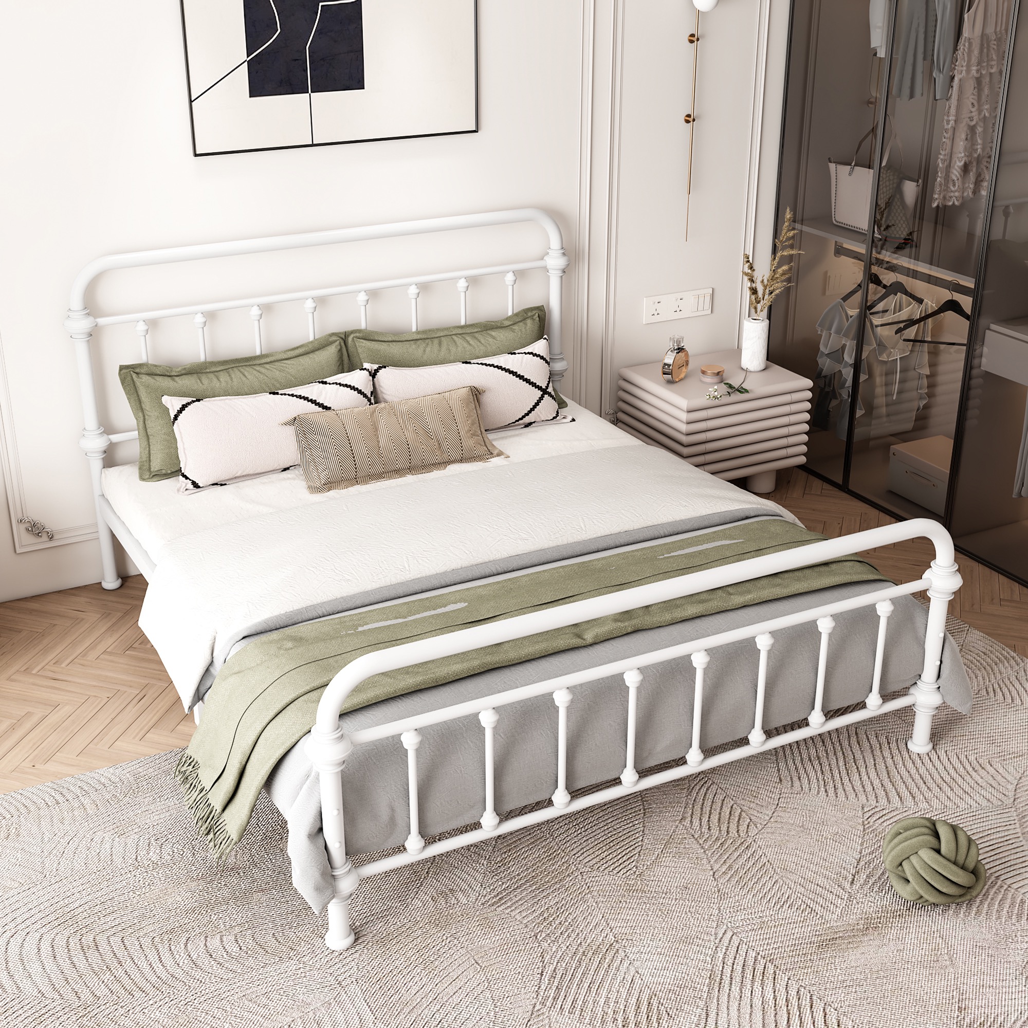 iron Bed Frame Single /Double King Bed Classic Metal Bed Frame Home ...