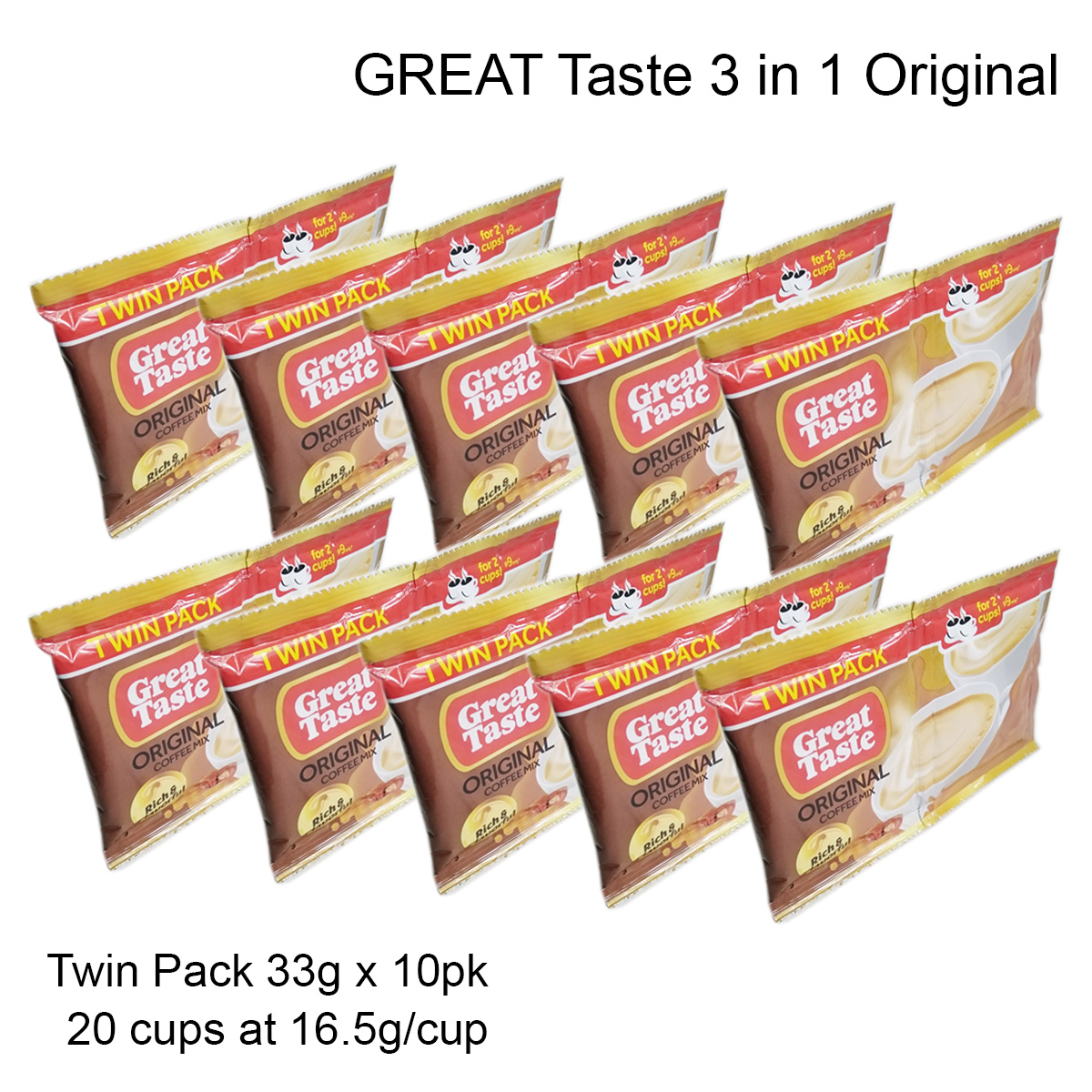 GREAT Taste 3 in 1 Original Twin Pack 33g x 10(16.50g x 20 Cups ...