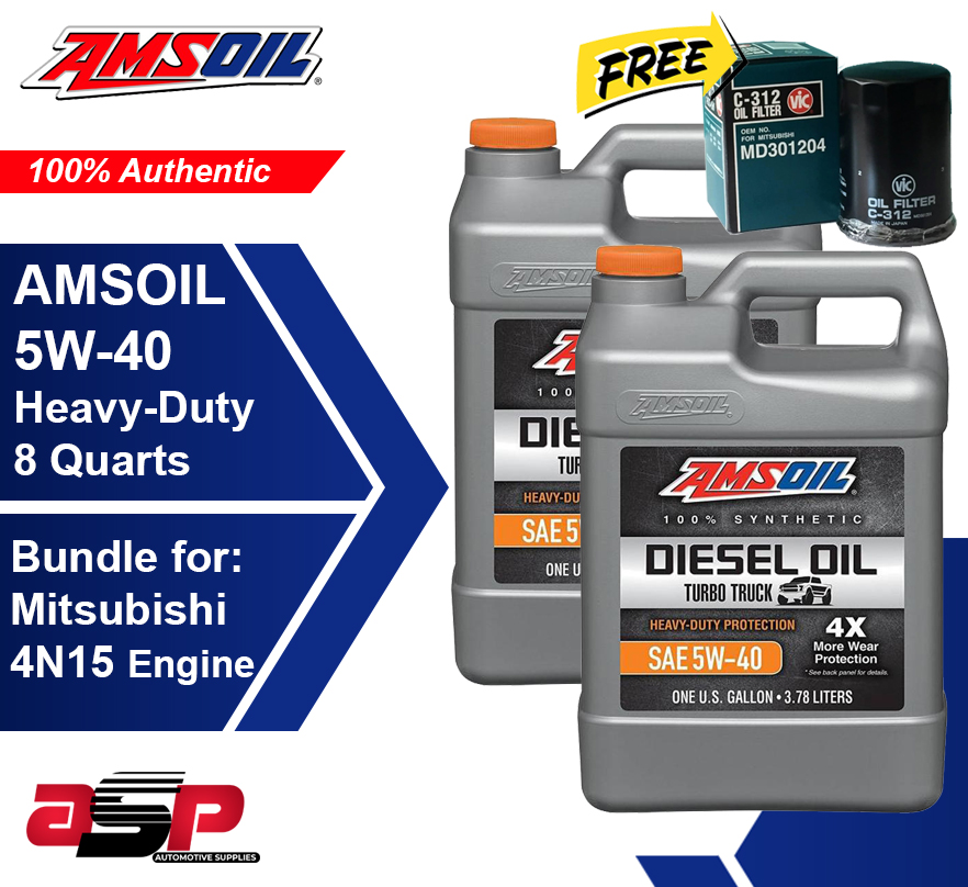 AMSOIL Heavy-Duty Synthetic Diesel Engine Oil 5W-40 8 Quarts (Bundle ...