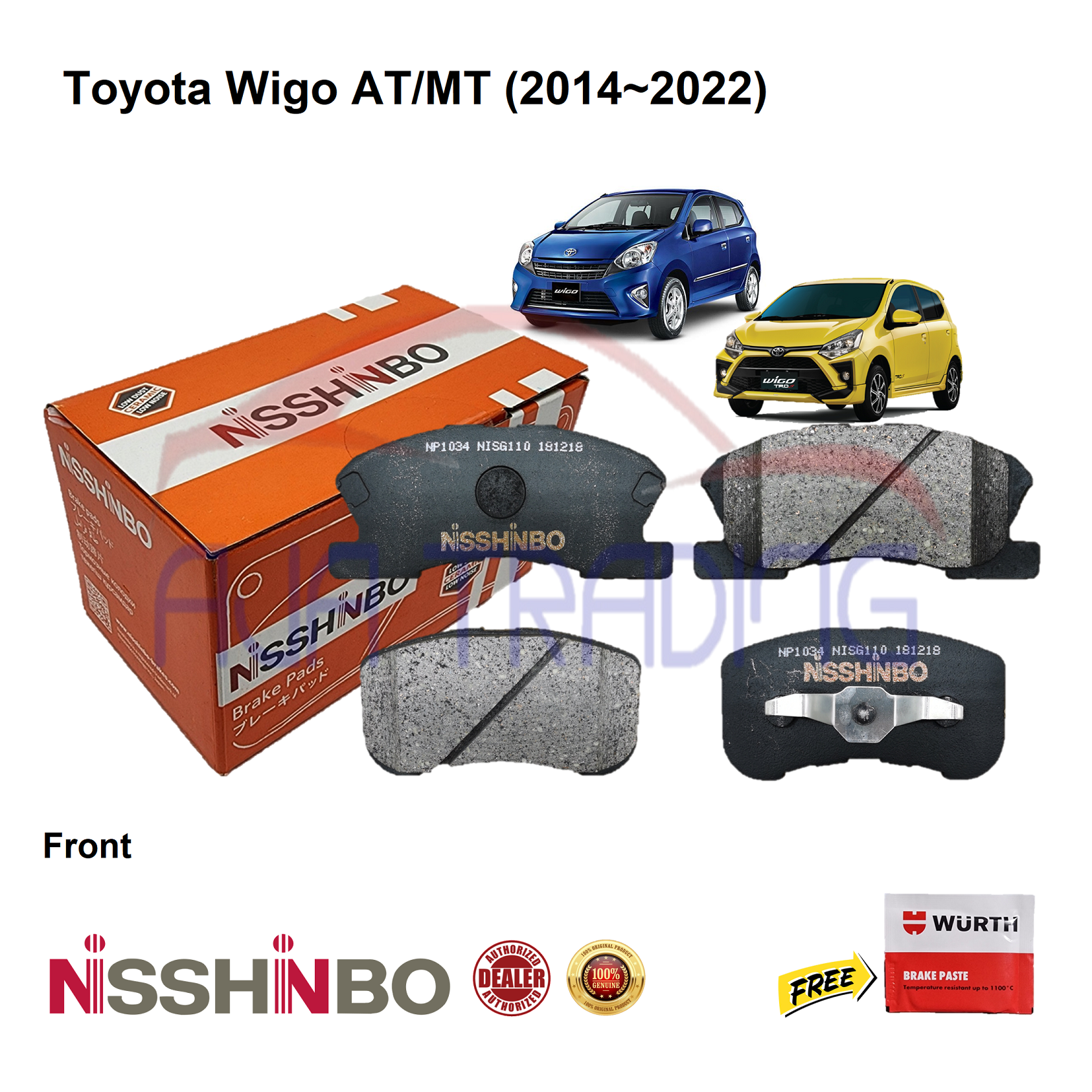Genuine Nisshinbo Front Brake Pads with CLIPS for Toyota Wigo AT/MT ...