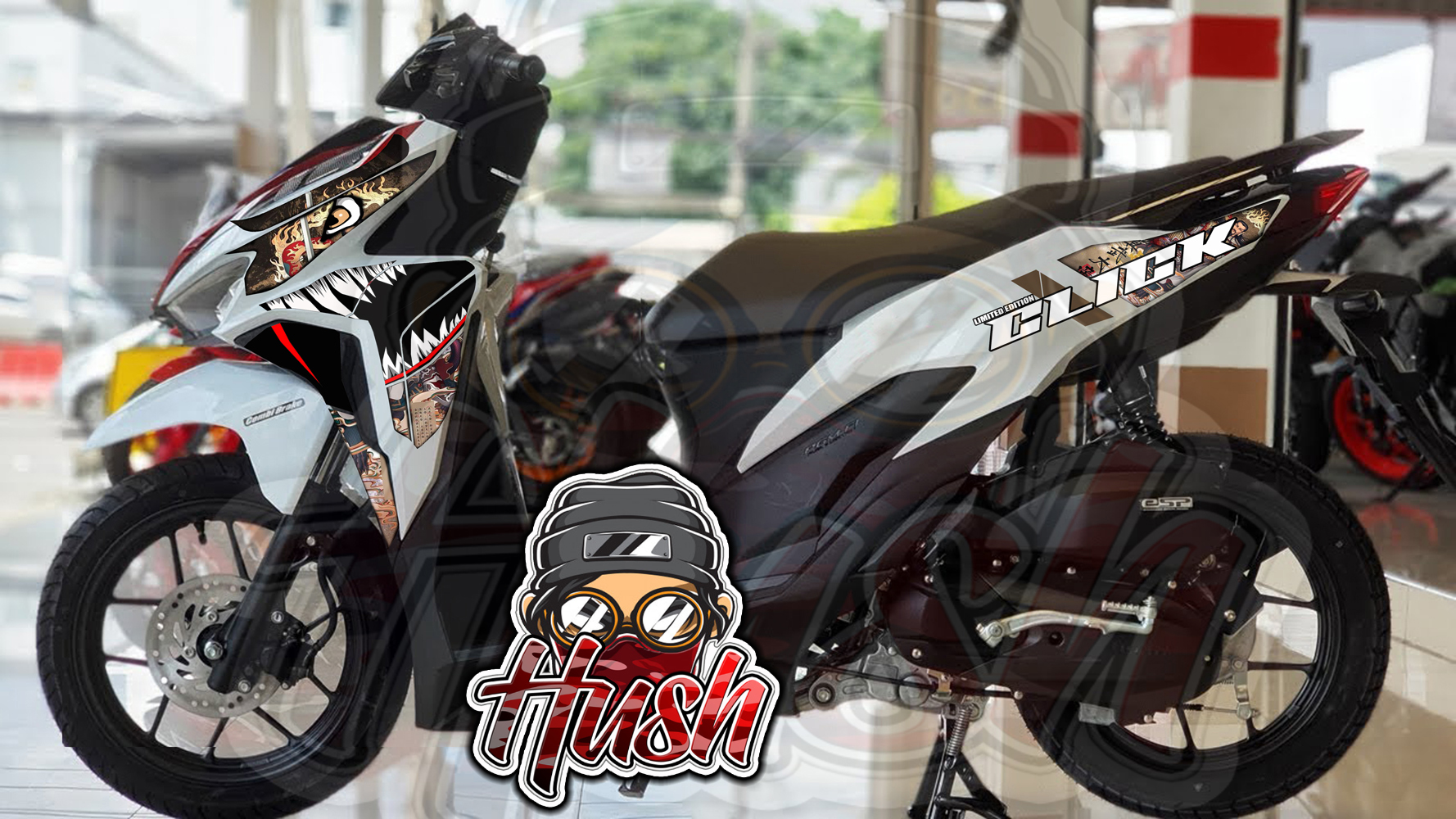 honda click V2 shark sticker decals full body set with free 3 stickers ...