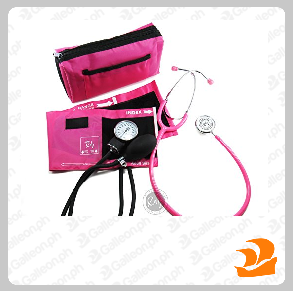 EMI #305 Pink Aneroid Sphygmomanometer Manual Blood Pressure Monitor with Adult Cuff and Dual ...