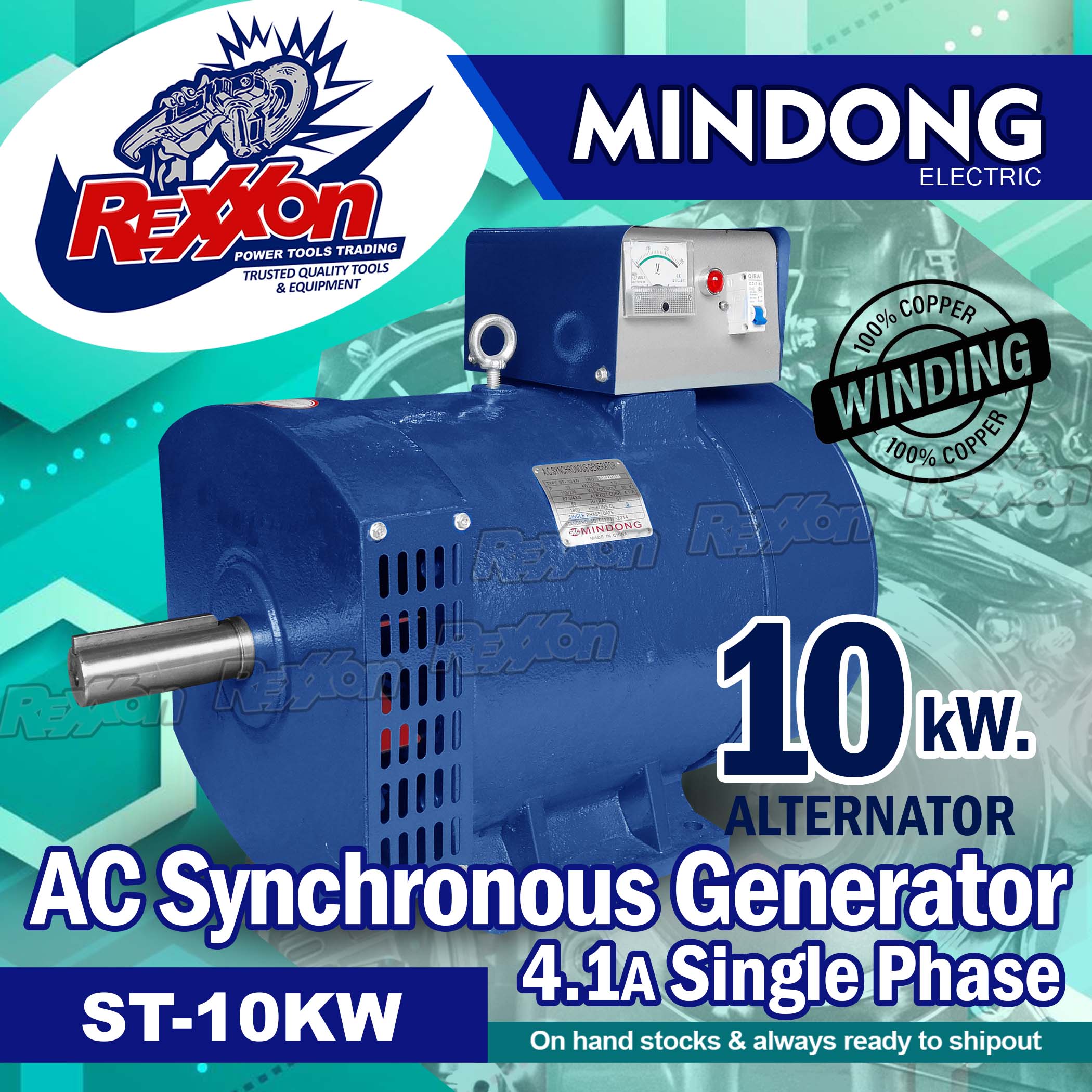 MINDONG Single Phase 10kW Alternator / A.C. Synchronous Generator 100% ...