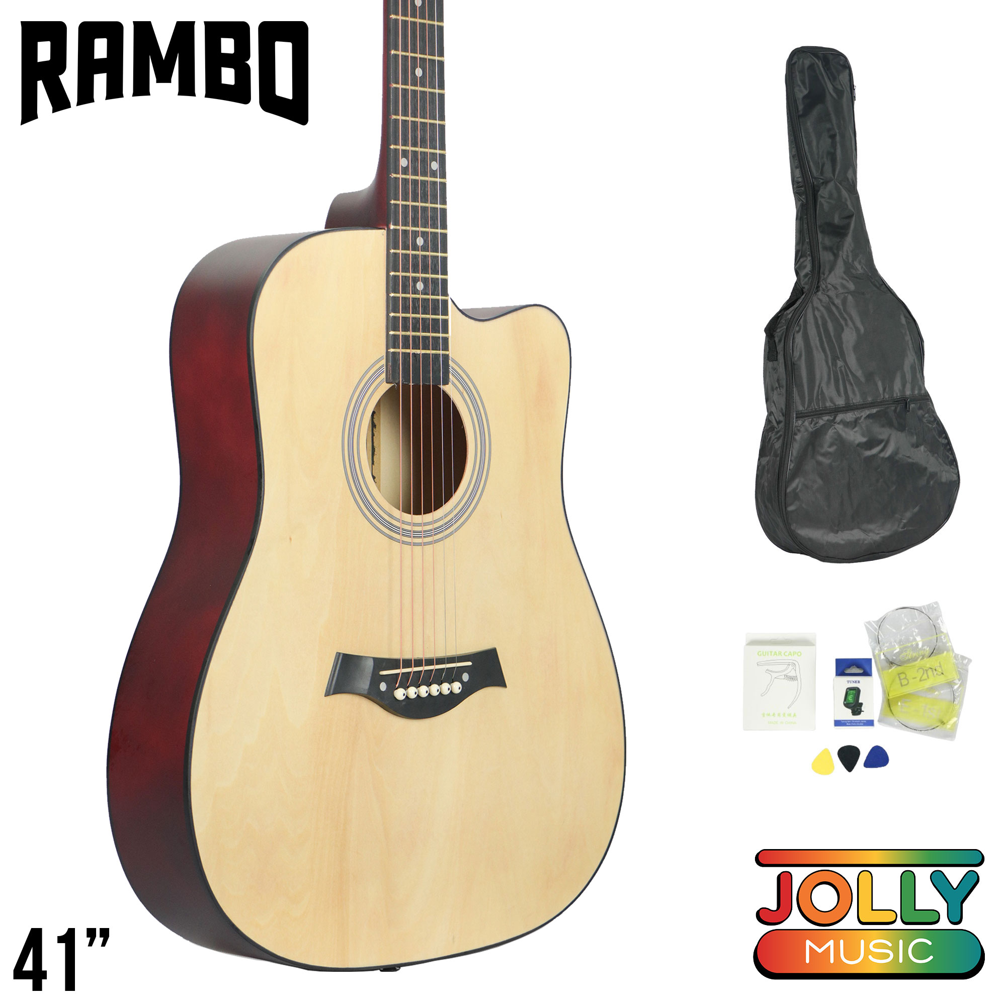 Rambo 41" Guitar K-41Y Truss Rod w/ Case, 3 Picks, Tuner, Capo | Lazada PH