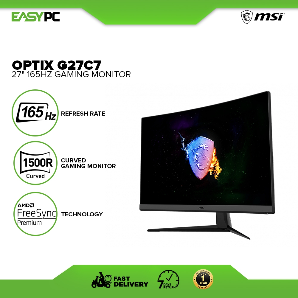 MSI Optix G27C7 27" 165Hz Gaming Monitor, Brand New Curved Gaming ...