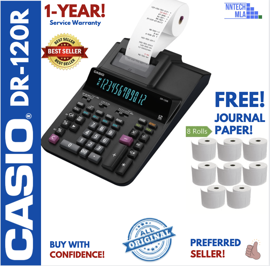 Calculator - CASIO DR120R PRINTING CALCULATOR with FREE 8 rolls of ...