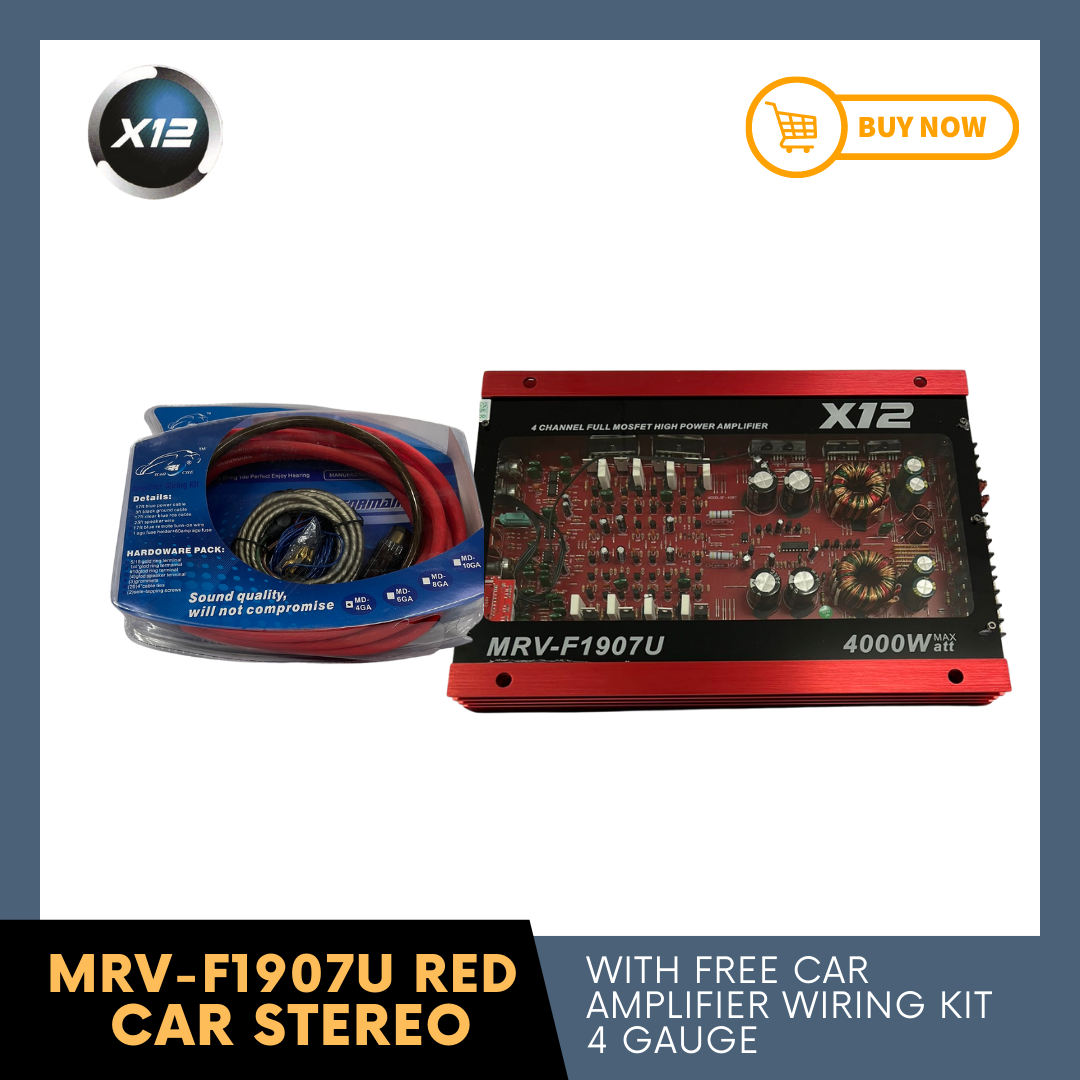 X12 MRV-1907U Car Amplifier with USB connection (Black/Red) with FREE ...