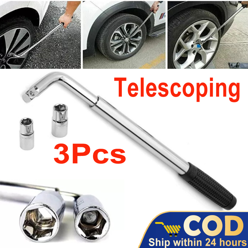 Telescoping Wheel Lug Nut Wrench Kit 17/19/21/23MM Sockets Brace ...