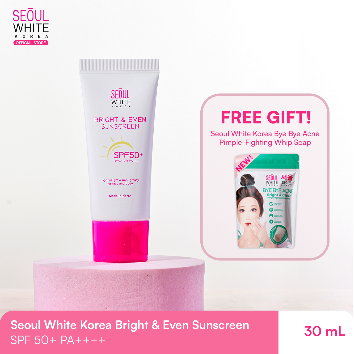 Seoul White Korea BRIGHT & EVEN Sunscreen SP50+ PA++++ Tube 30ml ...