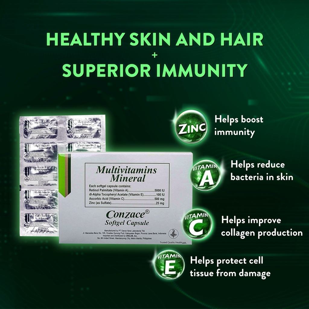 Conzace 30 Capsules Multivitamins (Helps Promote Immunity Healthy Skin ...