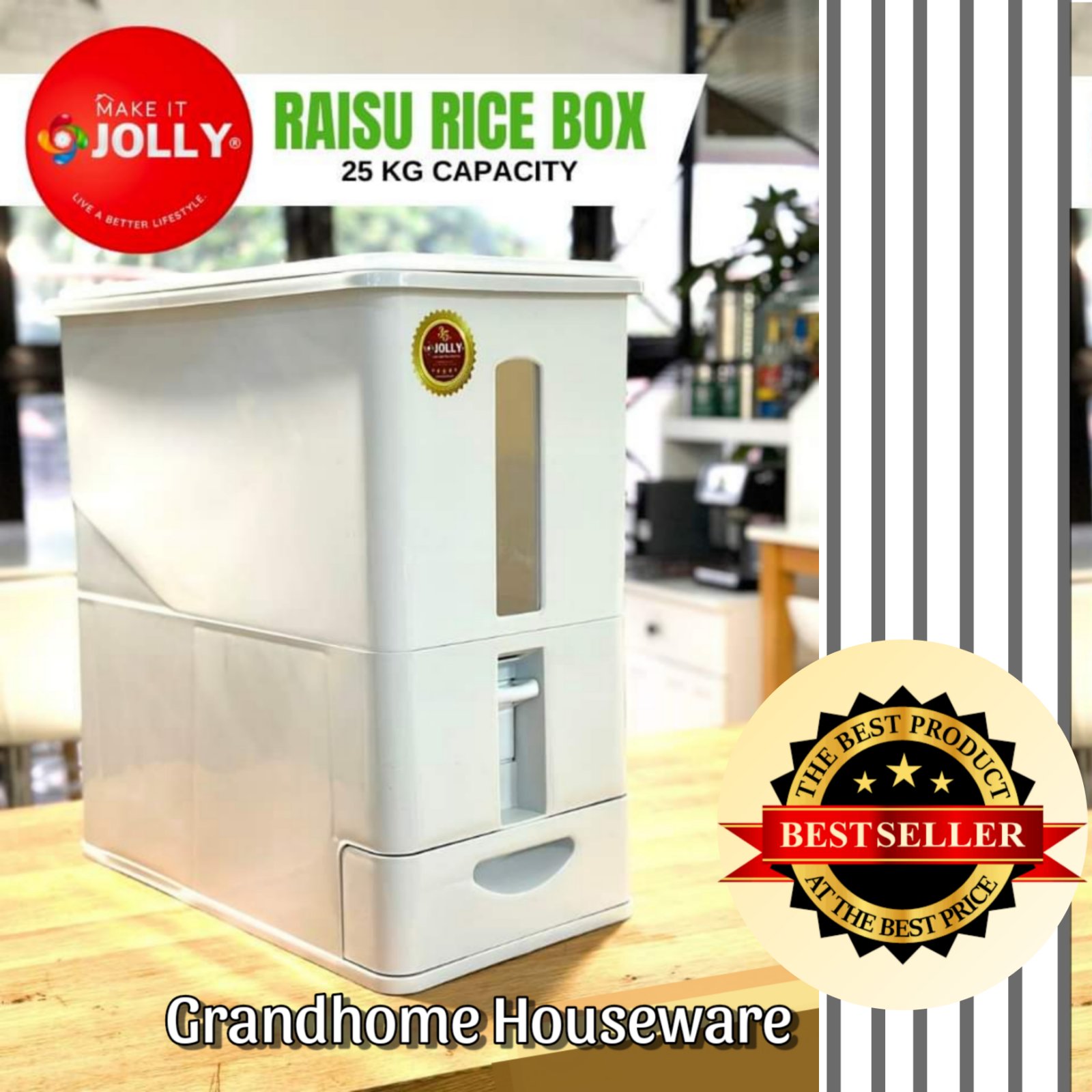 RAISU JOLLY RICE DISPENSER 25KG RICE BOX ,SEALED RICE STORAGE BOX ...