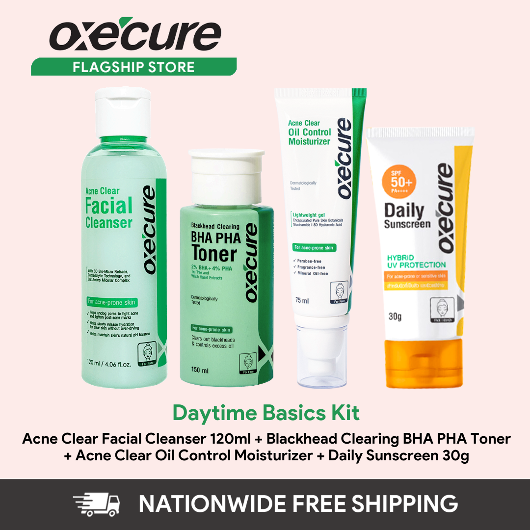 OXECURE Daytime Basics Kit (Cleanser 120ml, Toner, Moisturizer, Daily ...
