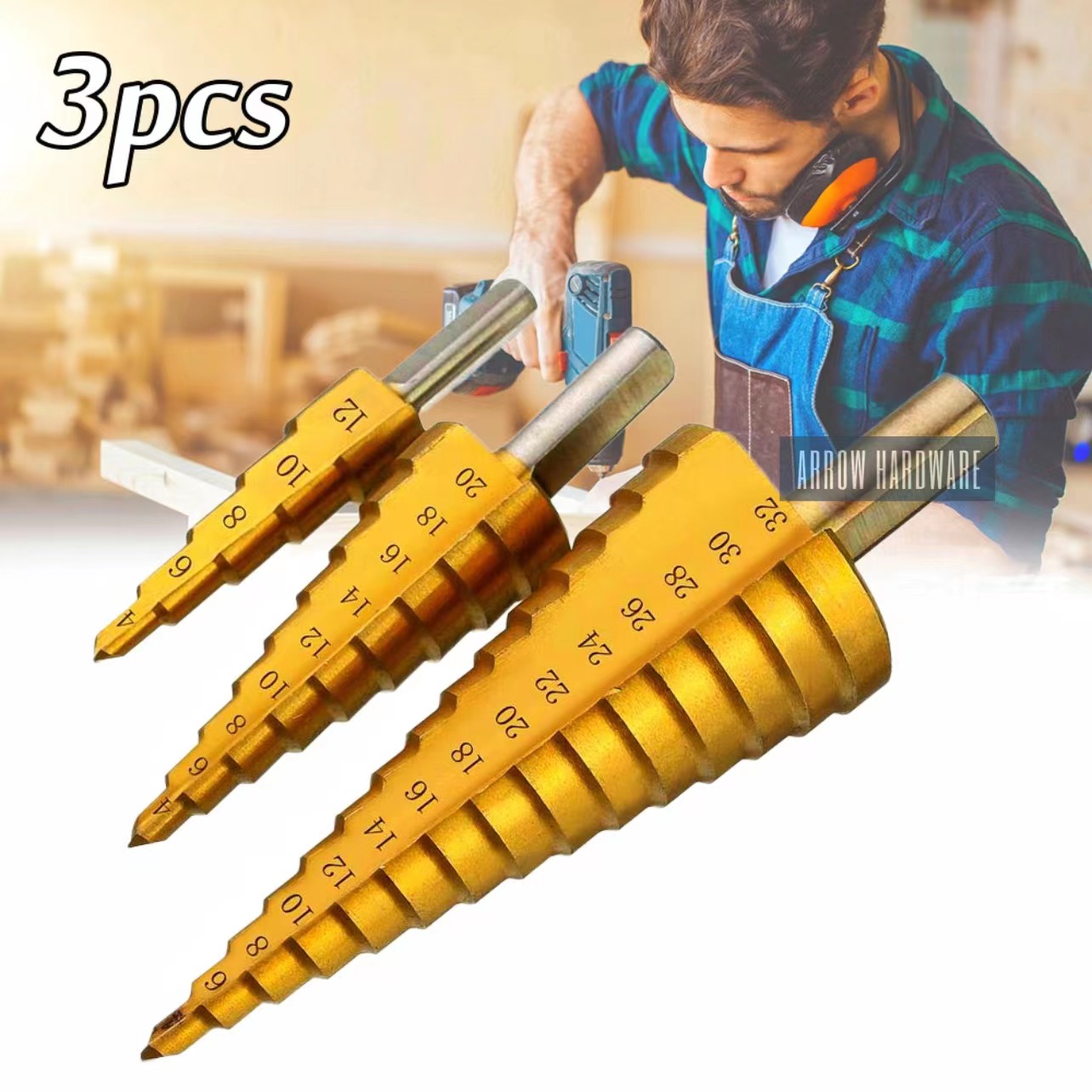 3 pcs HSS Titanium Step Drill Bit Set | Lazada PH