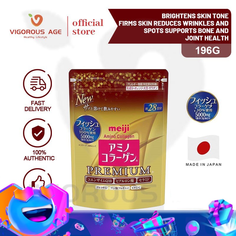 【READY STOCK】Meiji Amino Collagen Premium Powder Refill beauty food Refil 28 days 196g | Lazada PH