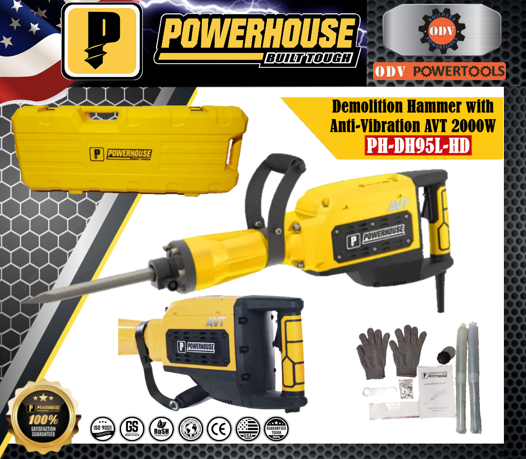 POWERHOUSE Demolition Hammer with Anti-Vibration Technology AVT 2000W ...