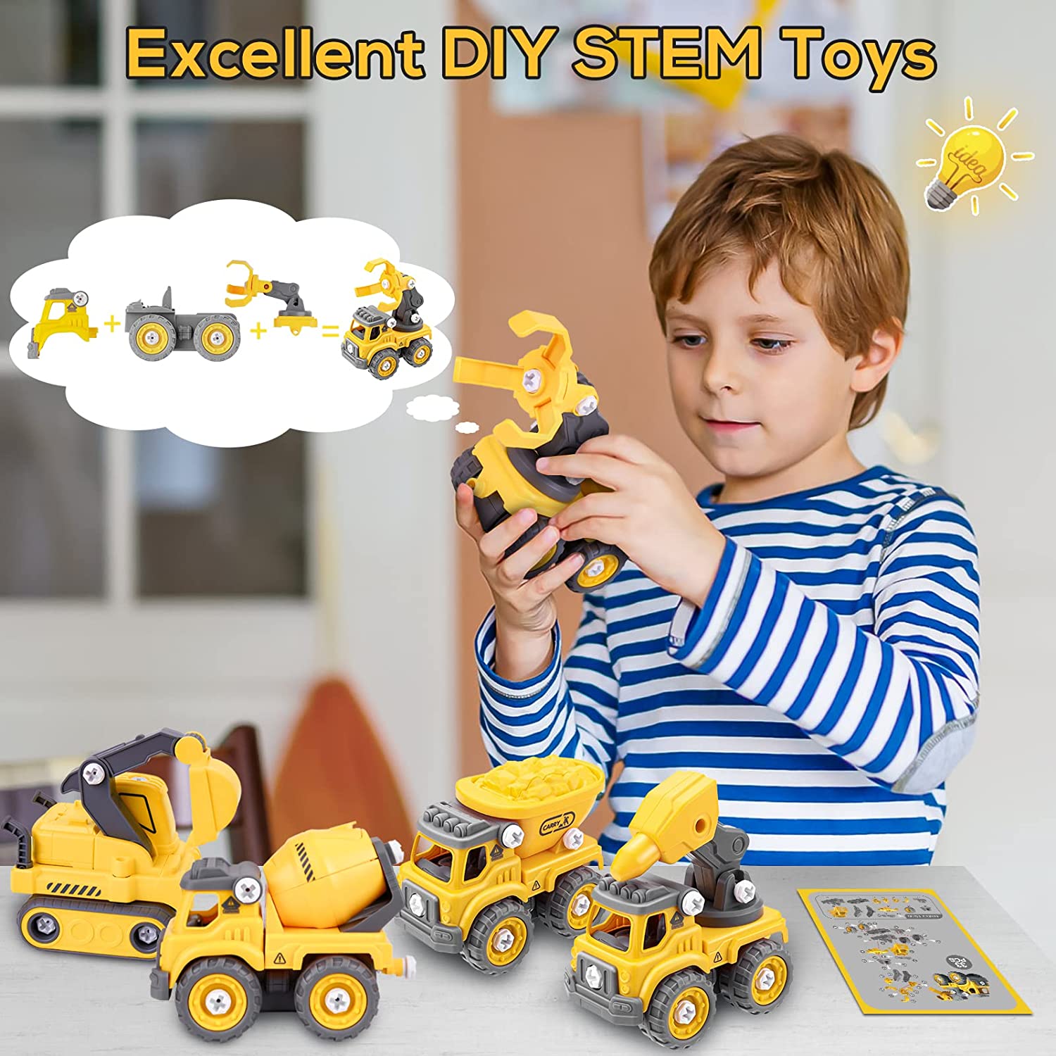 Construction Vehicles Transform Robot Toy - STEM Building Toys for Boys ...