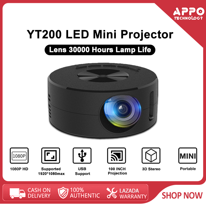 YT200 LED Mobile Video Projector Kids Home Wired Same Screen Projector ...
