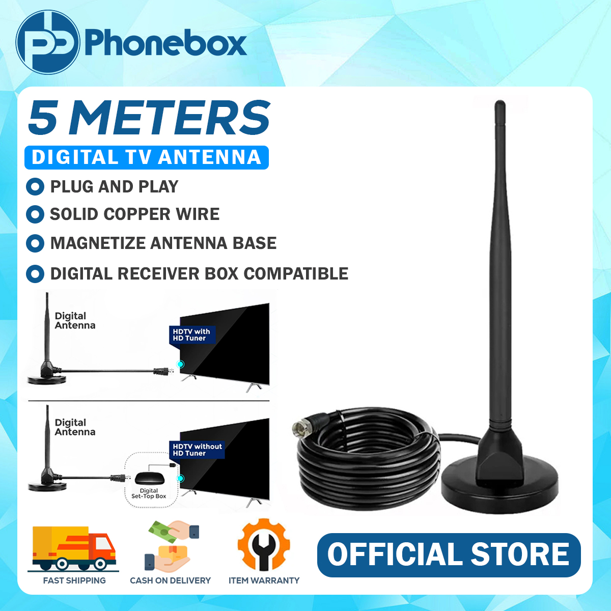 PHONEBOX 5M/10M/15M Digital TV Antenna for Smart TV / GMA Affordabox ...