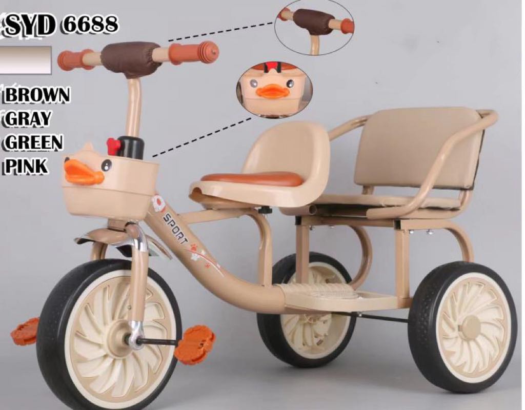 Baby Twin Bike 2 Seater Indoor And Outdoor Tricycle Twin Bike For Kids ...