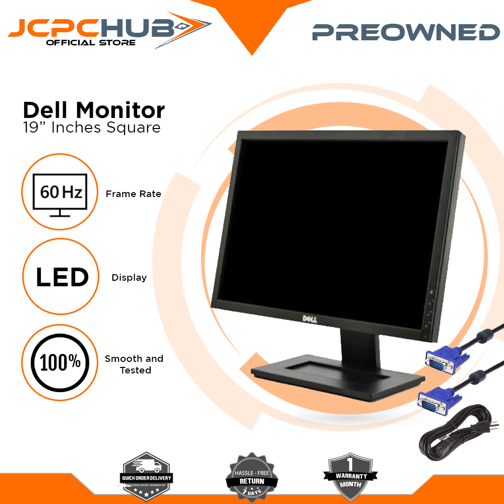 Monitor 19 Inch LED Square Screen Display with Free Power Cable & VGA ...