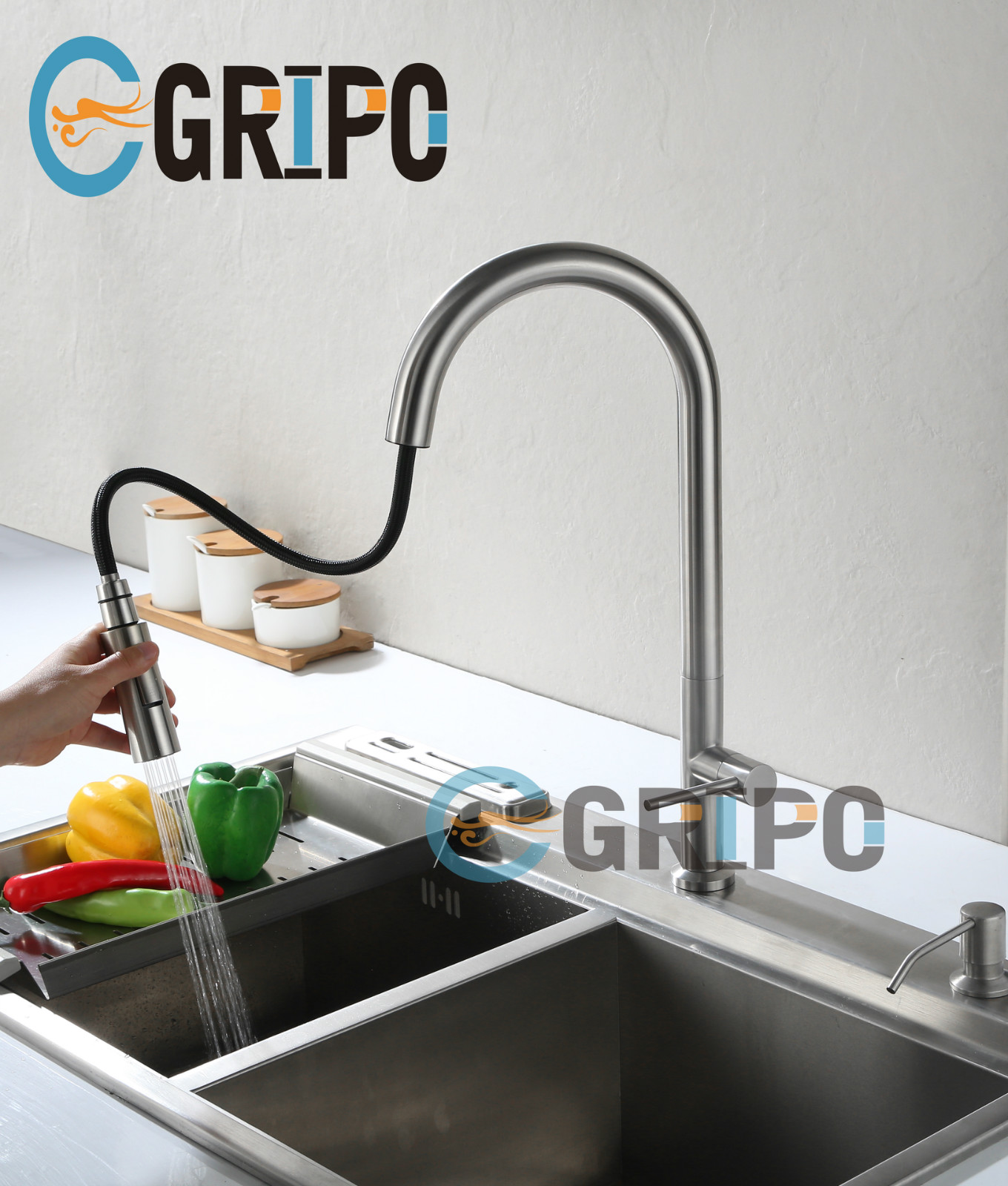 GRIPO High end 304 stainless pull type kitchen faucet single cold ...