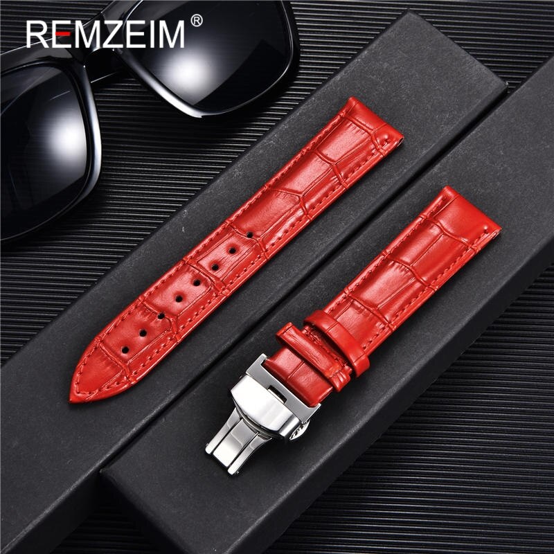 REMZEIM Bamboo Pattern Genuine Leather Watch Strap First layer Cowhide ...