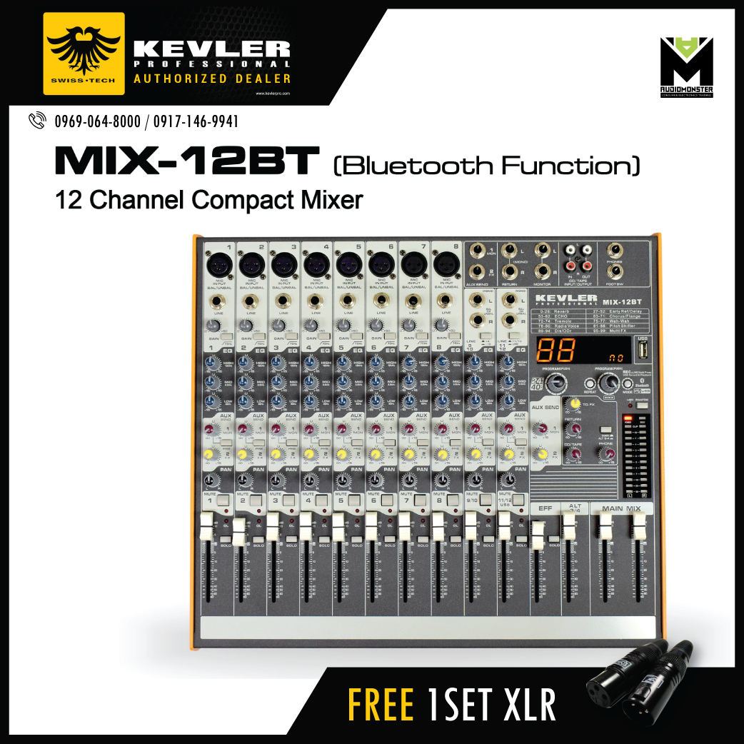 Kevler MIX-12BT Professional Mixer with 12 Channel 8 Mic / Line 2 Aux ...